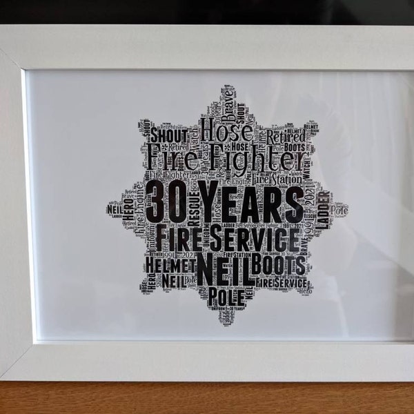 Personalise Fire Crest Word Art Gift Print Gift, Fireman Gift ...