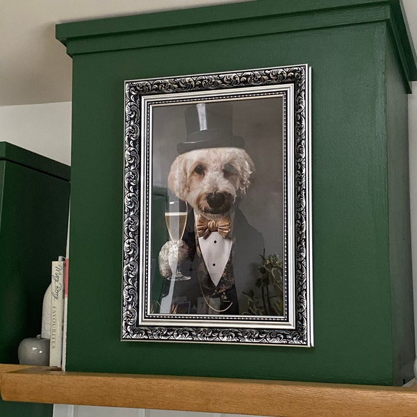 Custom Gentleman Dog Portrait, Dog Drink Wine Portrait, Gentleman Pet ...