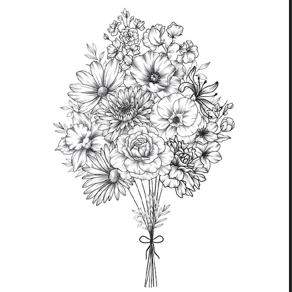 Duplicate Birth Flower Bouquet, Family Birth Month Tattoo Design, up to ...