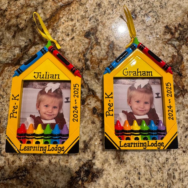 Crayon Picture Frame School Grades Personalized Christmas Ornament-prek ...