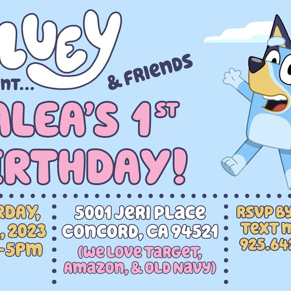 WE PRINT! Blue Dog 5"x7"/4"x6" Custom Birthday Invitation, FREE Back ...