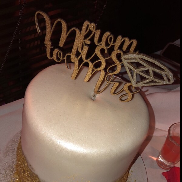 From Miss to Mrs Cake Topper With Diamond, Bridal Shower Cake Topper ...