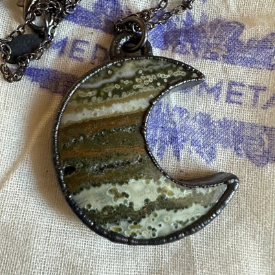 Knapped Rose Quartz Crescent Moon Necklace // Electroformed Jewelry ...