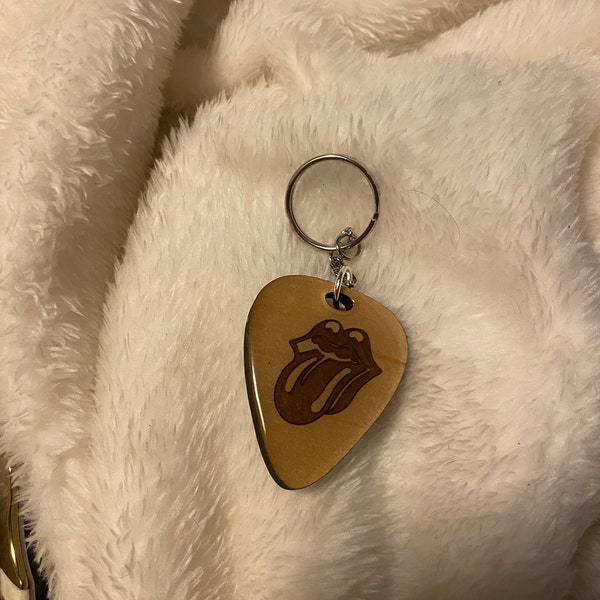 KISS Rock Band Guitar Pick Keychain Natural Wood Key Ring Ikons Album ...