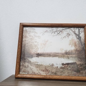 Muted Autumn Pond Landscape Painting Vintage Wall Art Neutral PRINTABLE ...