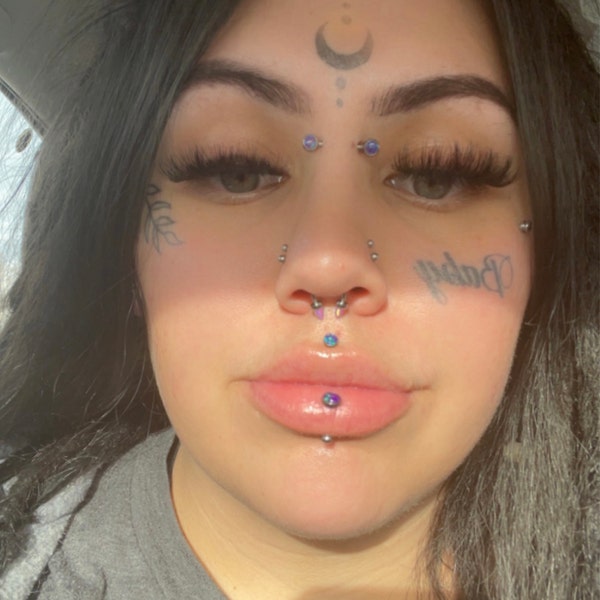 16G Titanium Internally Threaded Opal Spike Horseshoe Ring/ Opal Septum ...