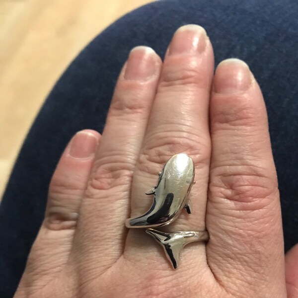 Whale Ring in Solid 925 Sterling Silver Blue Whale Wrap Ring Size ...