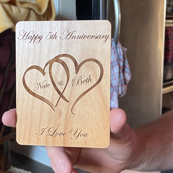 Anniversary Card - 5 Year Anniversary Wood Card - Personalized ...
