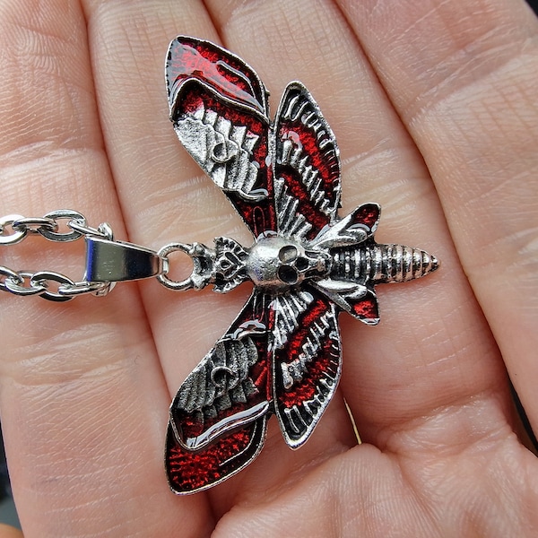 Blood Red Death Moth Head Hawkmoth Gothic Witchy Skull Pendant Silver ...