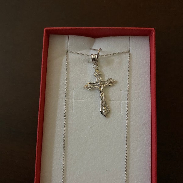 Solid 14k White Gold Crucifix Pendant - Religious Baptism Gifts Cross ...