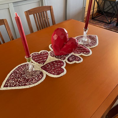 Valentine's Day Table Runner, Luxury Beaded Runner, Red and White ...