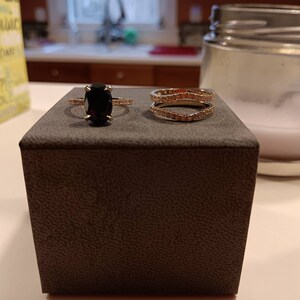 Black Engagement Ring, Square Black Natural Diamond, Three Sided Band ...