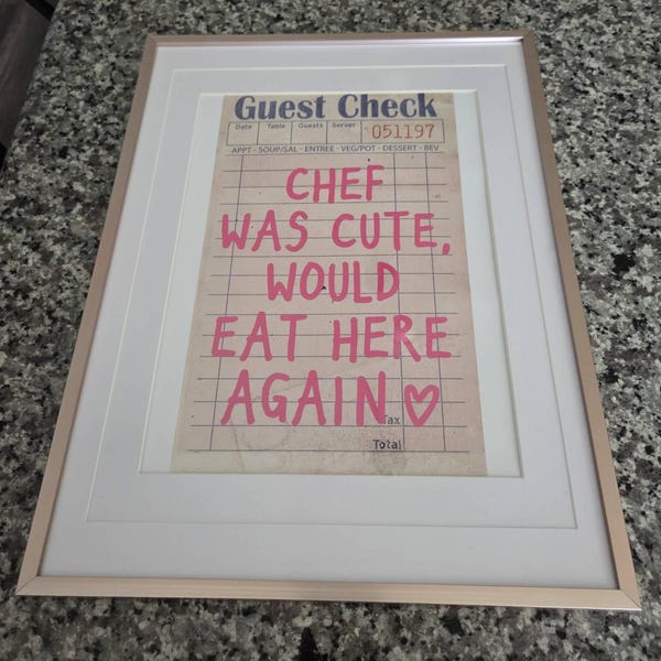 Chef Was Cute Guest Check Poster Trendy Wall Art Prints Kitchen Decor ...