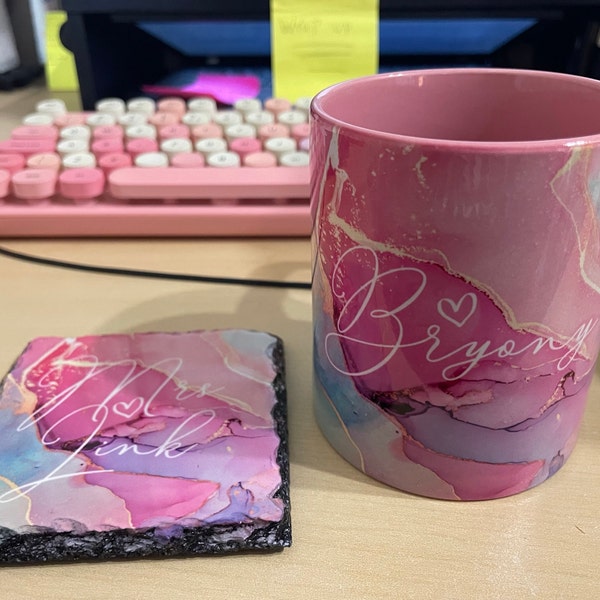 Pink Gold Marble Mug, Personalised Mug, Custom Name Cup, Coffee Tea Cup ...