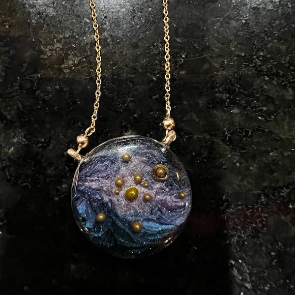 Handmade Solar System Pendant: Resin Galaxy Necklace, Sterling Silver ...