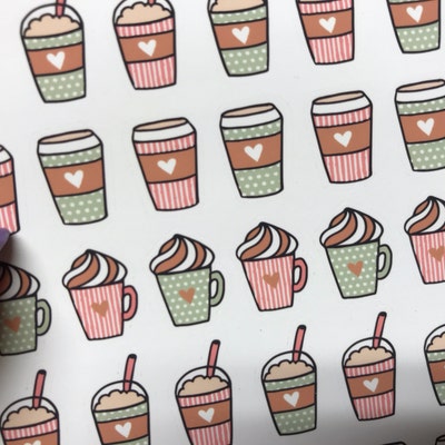 Coffee Stickers, Cute Stickers, Pink and Mint, Planner Stickers, Bujo ...