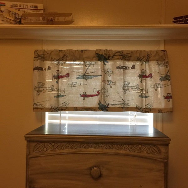 Window Valance Airplane Vintage Air Pewter Grey, Blue, Red Air Force ...