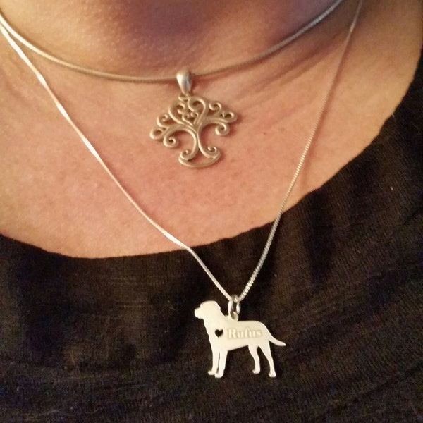 Labrador Retriever Necklace Sterling Silver Dog Breeds Pendant W/ Heart ...