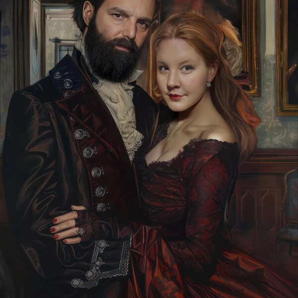 Custom Victorian Couple Portrait From Photo, Vintage Personalized ...