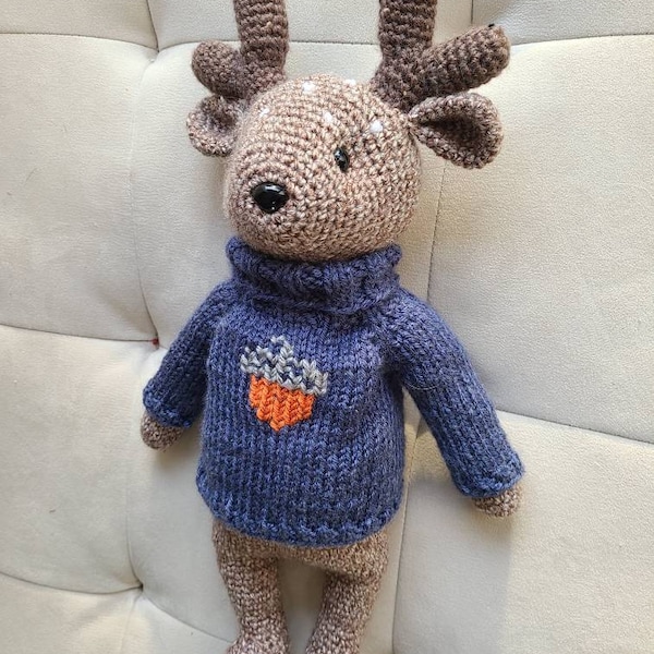 Pdf Pattern for Crocheting a Deer in a Knitted Sweater in English ...