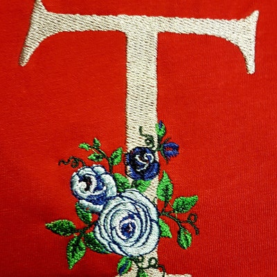 Letter T Monogram With Roses Machine Embroidery File Design 4x4 Inch ...
