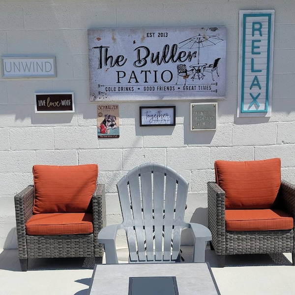 Rustic Patio Name Sign | Personalized Patio Signs | Outdoor Patio Decor ...