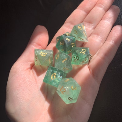 Green Fluorite Gemstone Dice chlorophane Hand Carved Polyhedral Dice ...