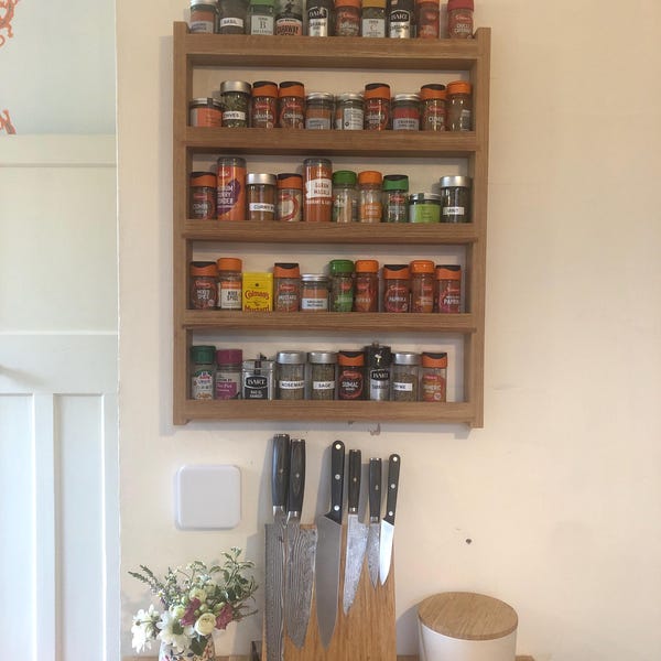 Wall Mounted Oak Spice Rack 3 Rows + - Etsy