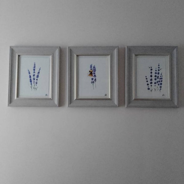 SALE Set of 3 Bee and Lavender Hand Painted Watercolour Paintings, Home ...