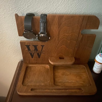 Mens Wood Valet Box, Mens Valet Stand, Mens Wood Valet Tray, Charging ...