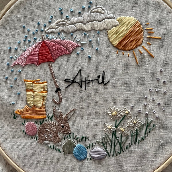 APRIL Monthly Series Wreath Embroidery Pattern & Guide - DIY Digital ...