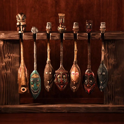 Tiki Swizzle Sticks, Moai and the Cannibal Handmade and Painted Paddle ...