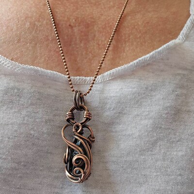 Lemon Quartz Necklace 'tyet' Wire Wrap Pendant Oxidized Copper Jewelry ...