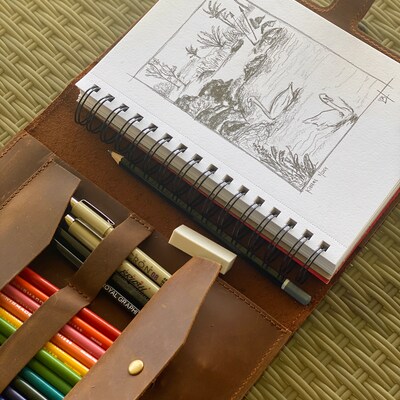 Handmade Leather Sketchbook Cover, Traveler's Leather Artist Sketch Pad ...