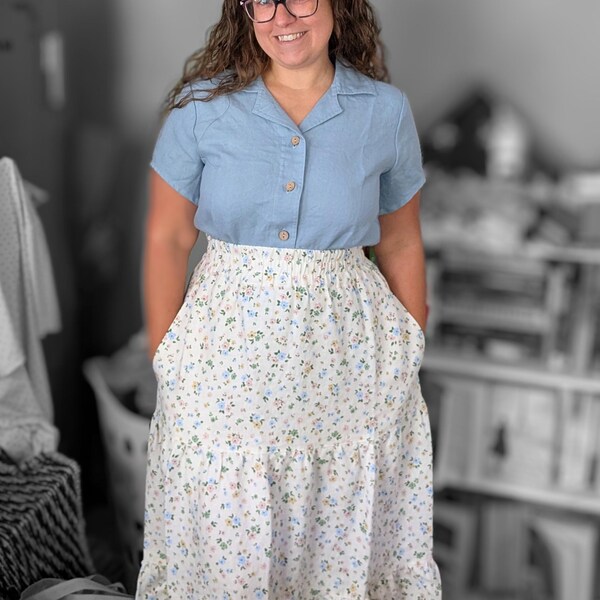 Linen Skirt MAGNOLIA / Linen Tiered Skirt / Long Linen Skirt / Elastic ...