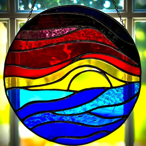Colorful Sunset Stained Glass Pattern PDF, Psd, Png, Jpg Digital File ...