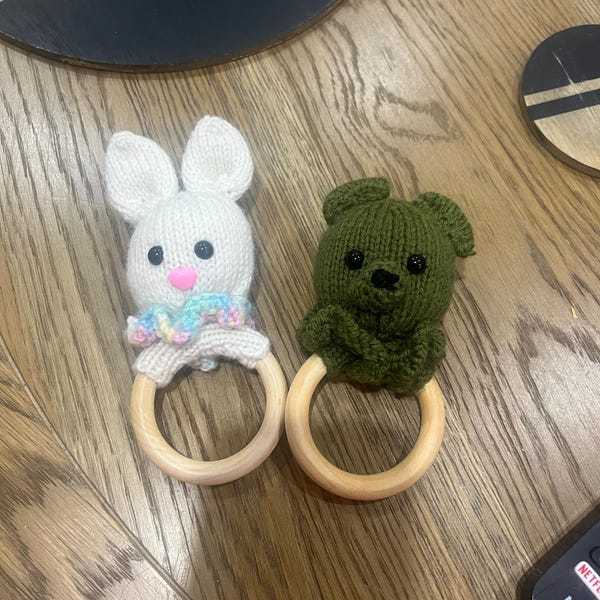 PDF Knitting Pattern Baby Rattle Toy Teddy Bear Bunny Rabbit Duck 3 X ...