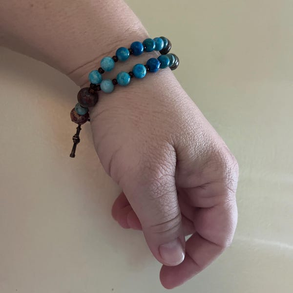 Blue Ceramic and Decorative Wood Cross Protestant Prayer Beads ...