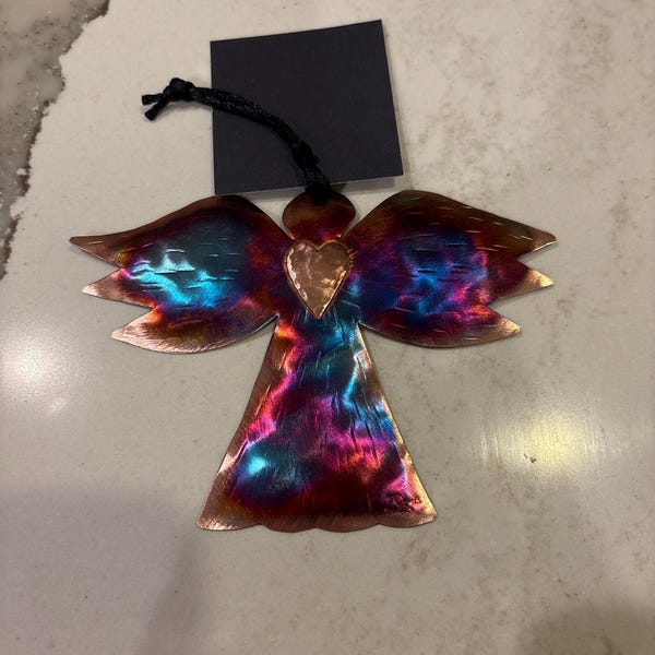 Handcrafted Copper Angel With Heart Ornament - Etsy