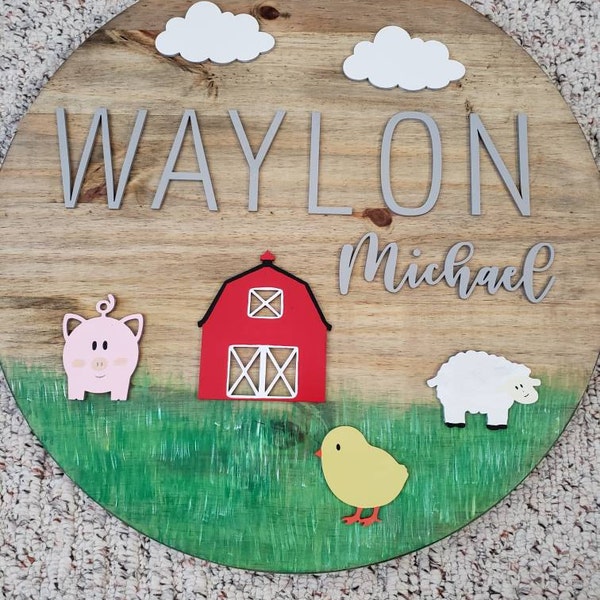 18''farm Animals Name Sign, Hand Painted Animals Nursery Sign, Baby ...