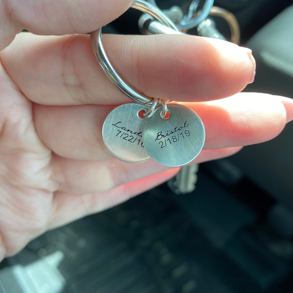 Personalized Sterling Silver Keychain, Kids Name Keychain, Date Key ...