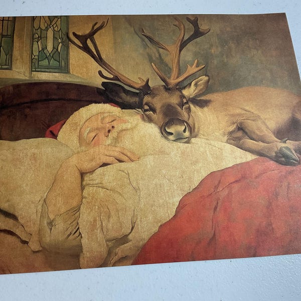 Cute Bedtime Santa Painting, Vintage Printable Christmas Wall Art ...