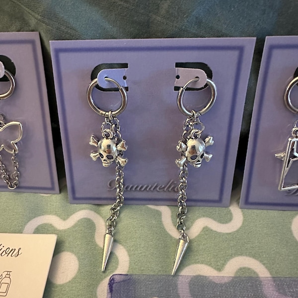 Skull Spiked Earrings | Grunge Jewelry Hypoallergenic Y2k Alt Goth Edgy Punk Star Silver Dangly ...