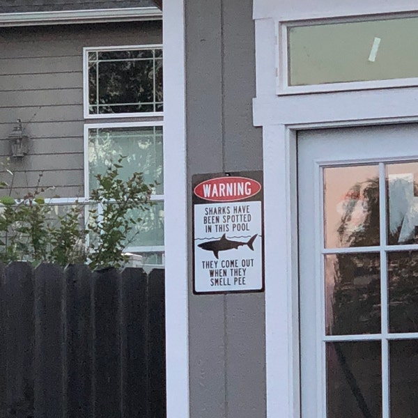 Pool Sign Aluminum Warning: Sharks Spotted Funny Outdoor Swimming Pool ...