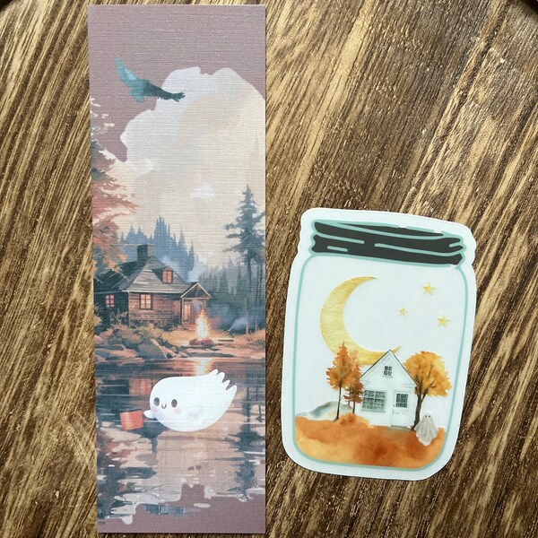 Clear Spooky Vibes Sticker, Mini Fall Landscape Vinyl Decal With Cute ...