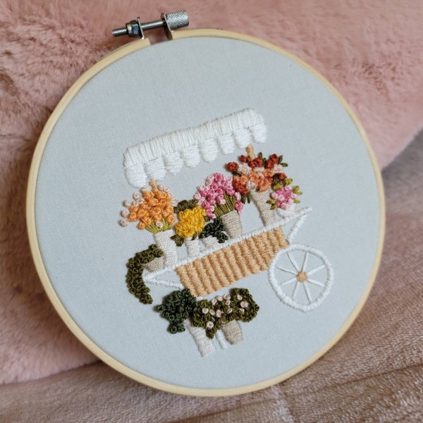 PDF Pattern - 7" Flower Cart - Step by Step Beginner Embroidery Pattern ...