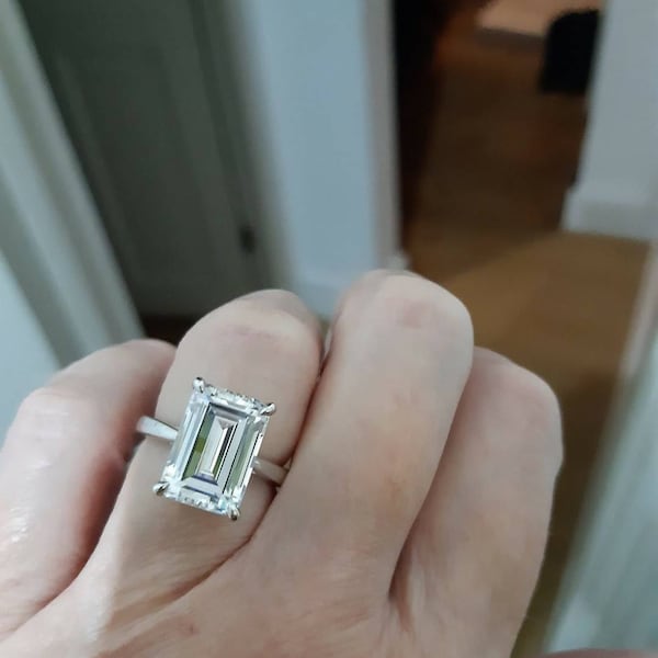 Emerald Cut Lab Created Ruby Engagement Ring for Women, Wedding Ring ...
