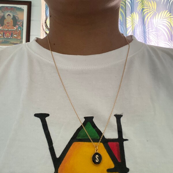 Oval Initial Gemstone Necklace, Gold Initial Necklace, Initial Pendant ...