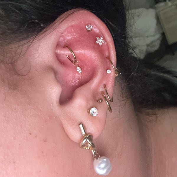 Titanium Vertical Dangle Hidden Helix Piercing, Threaded Flat Back Stud ...