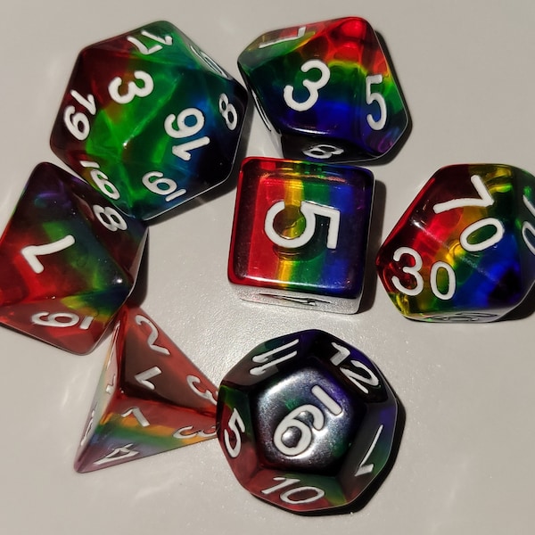 Resin Rainbow Dice - Dnd Dice Set - Polyhedral Dice Set - D&D Dice ...